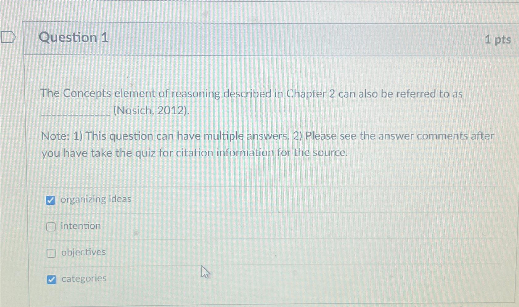 Solved Question 11ptsThe Concepts element of reasoning | Chegg.com