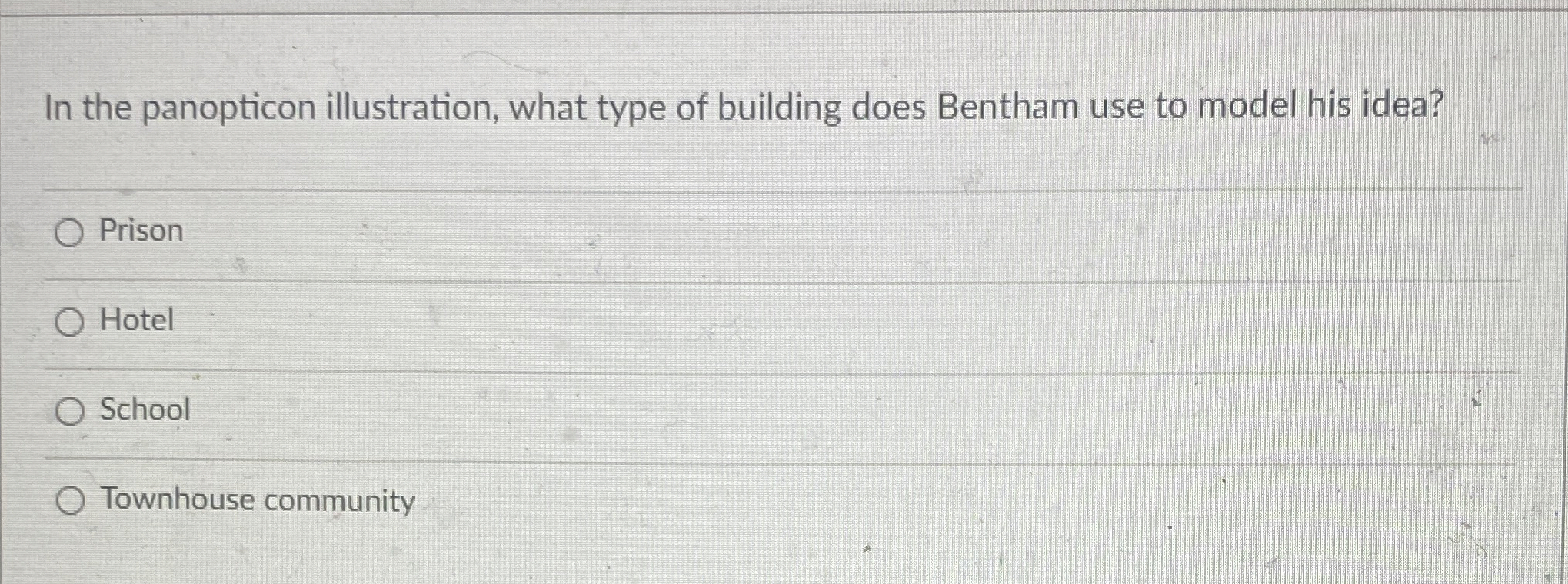 Solved In the panopticon illustration, what type of building | Chegg.com
