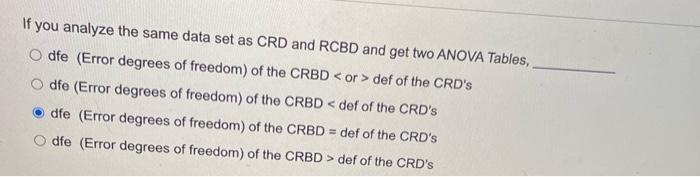 Solved If you analyze the same data set as CRD and RCBD and | Chegg.com