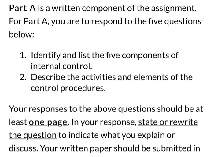 Part A is a written component of the assignment. For | Chegg.com