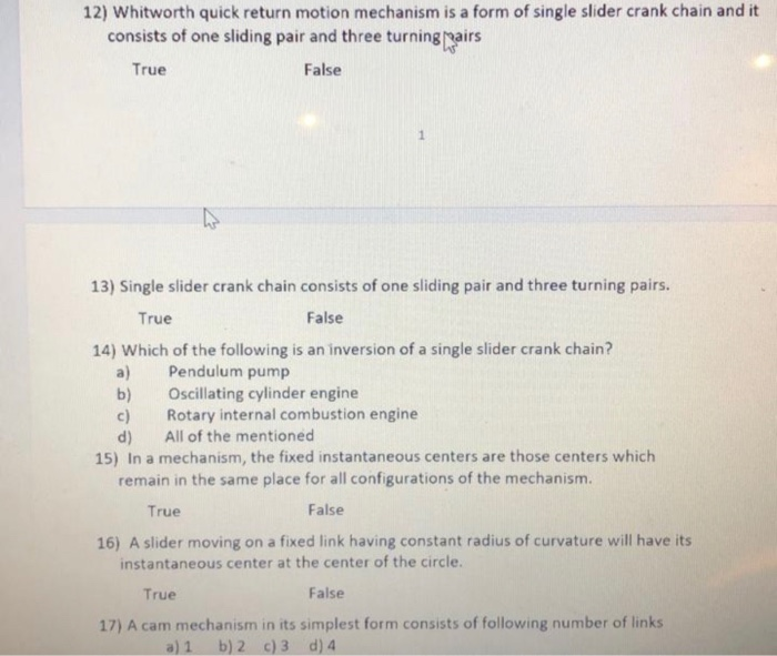 Solved 12) Whitworth quick return motion mechanism is a form | Chegg.com
