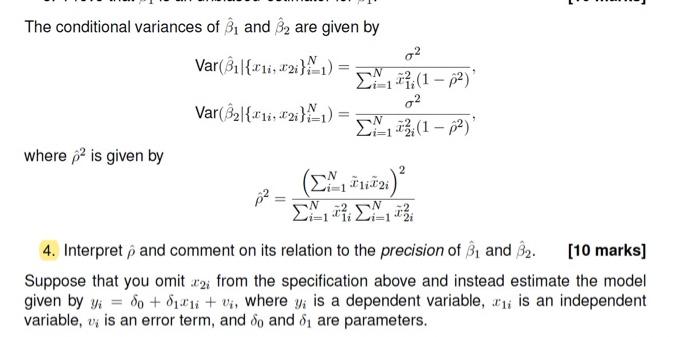 Solved The conditional variances of β^1 and β^2 are given by | Chegg.com