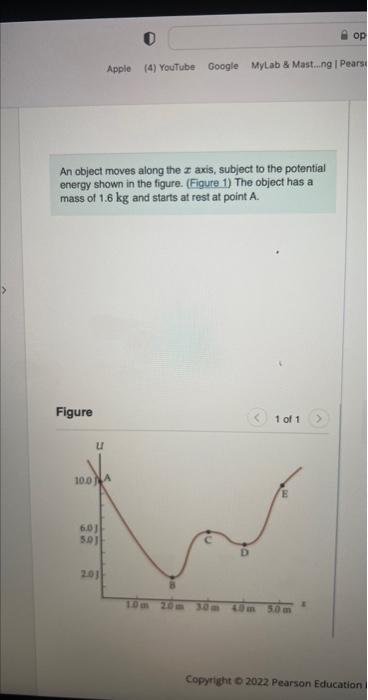 Solved An Object Moves Along The X Axis Subject To The