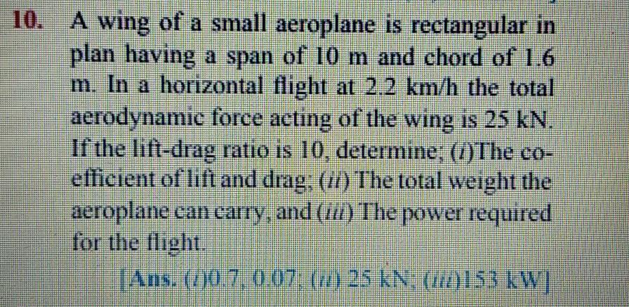 Solved 10. A wing of a small aeroplane is rectangular in | Chegg.com