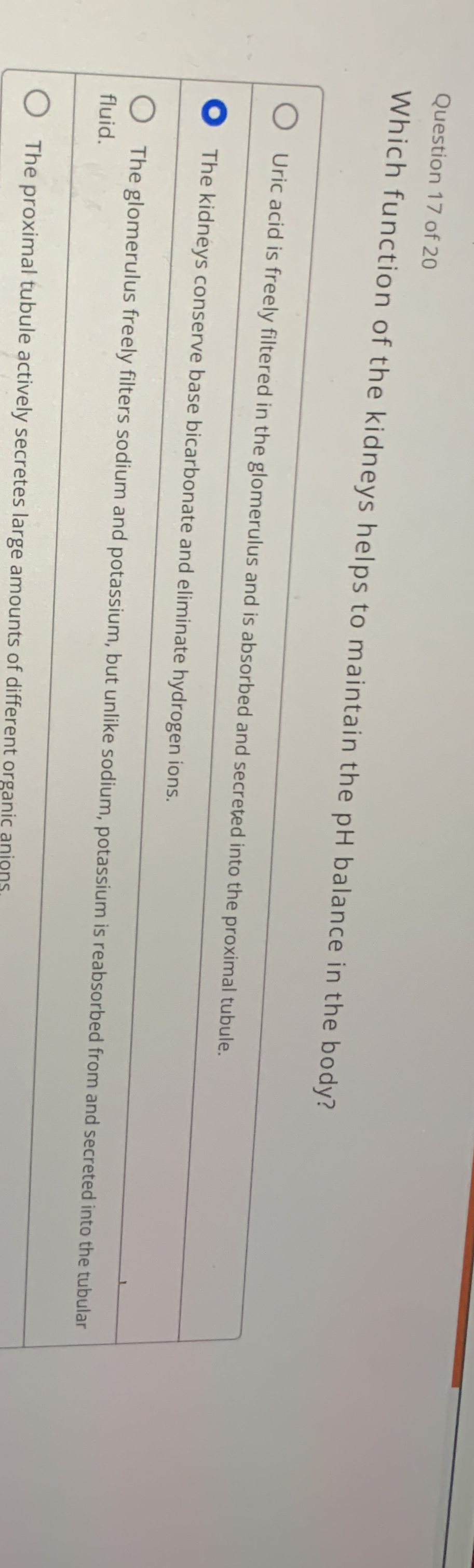 Solved Question 17 ﻿of 20Which function of the kidneys helps | Chegg.com