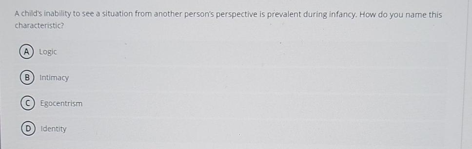Solved A child's inability to see a situation from another | Chegg.com