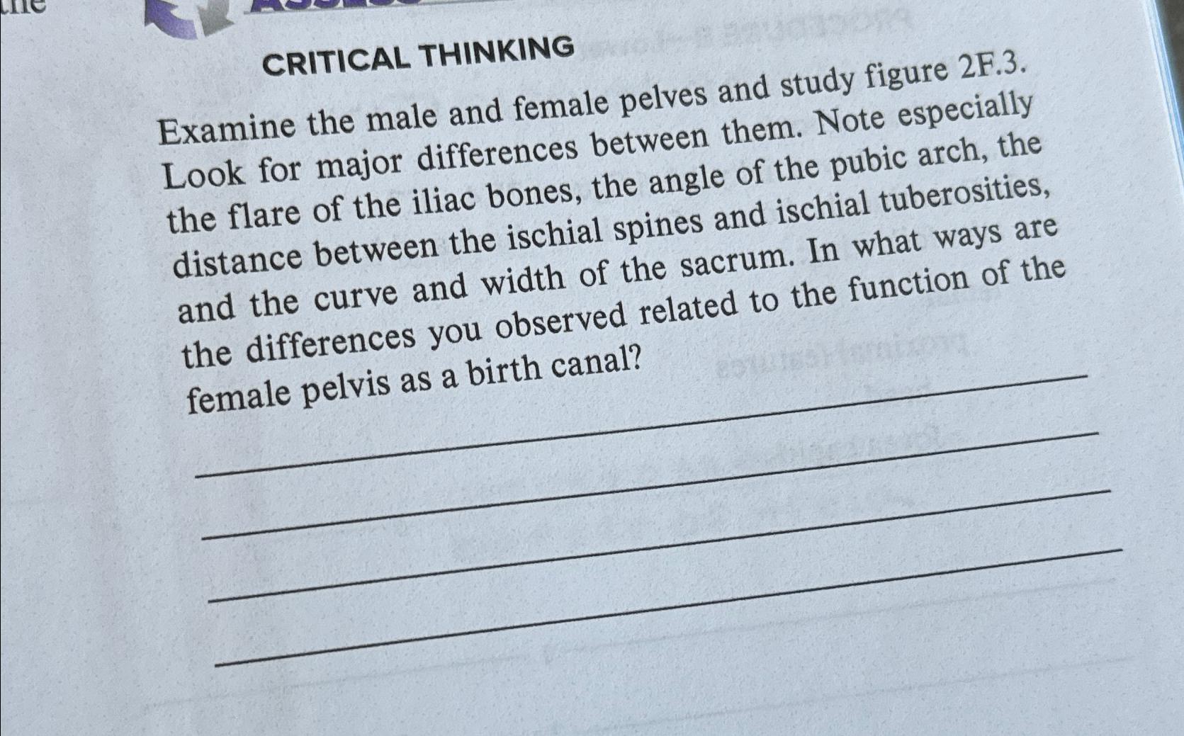 Solved CRITICAL THINKINGExamine the male and female pelves | Chegg.com