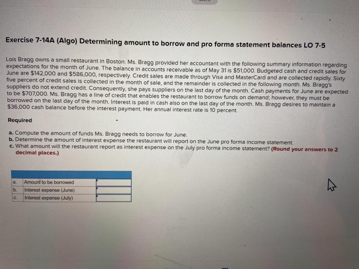 Solved Exercise 7-14A (Algo) Determining amount to borrow | Chegg.com
