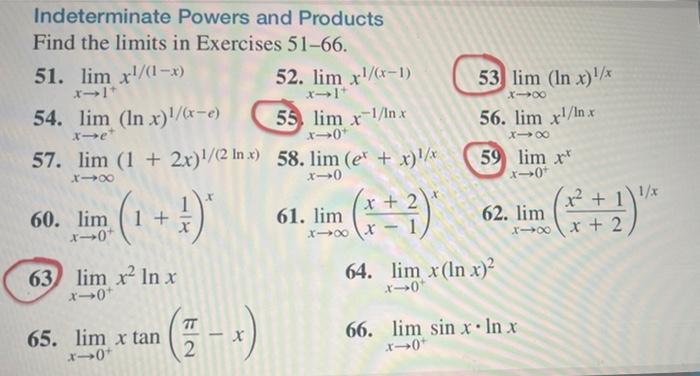 Solved Indeterminate Powers and Products Find the limits in | Chegg.com