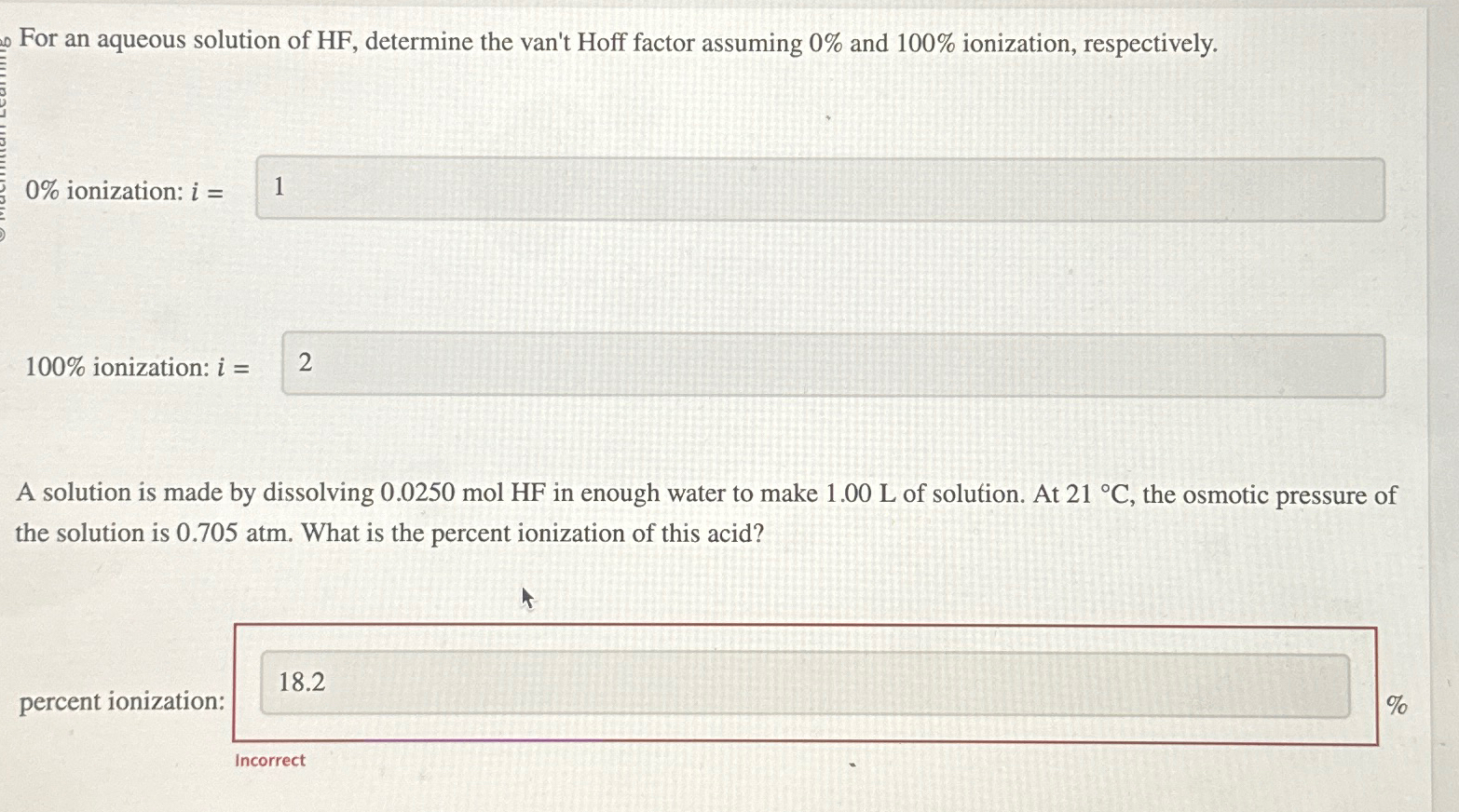 Solved For an aqueous solution of HF, ﻿determine the van't | Chegg.com