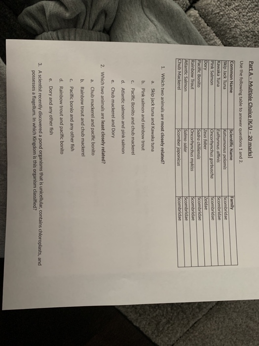 Solved Part A - Multiple Choice [K/U - 20 marks] Use the | Chegg.com