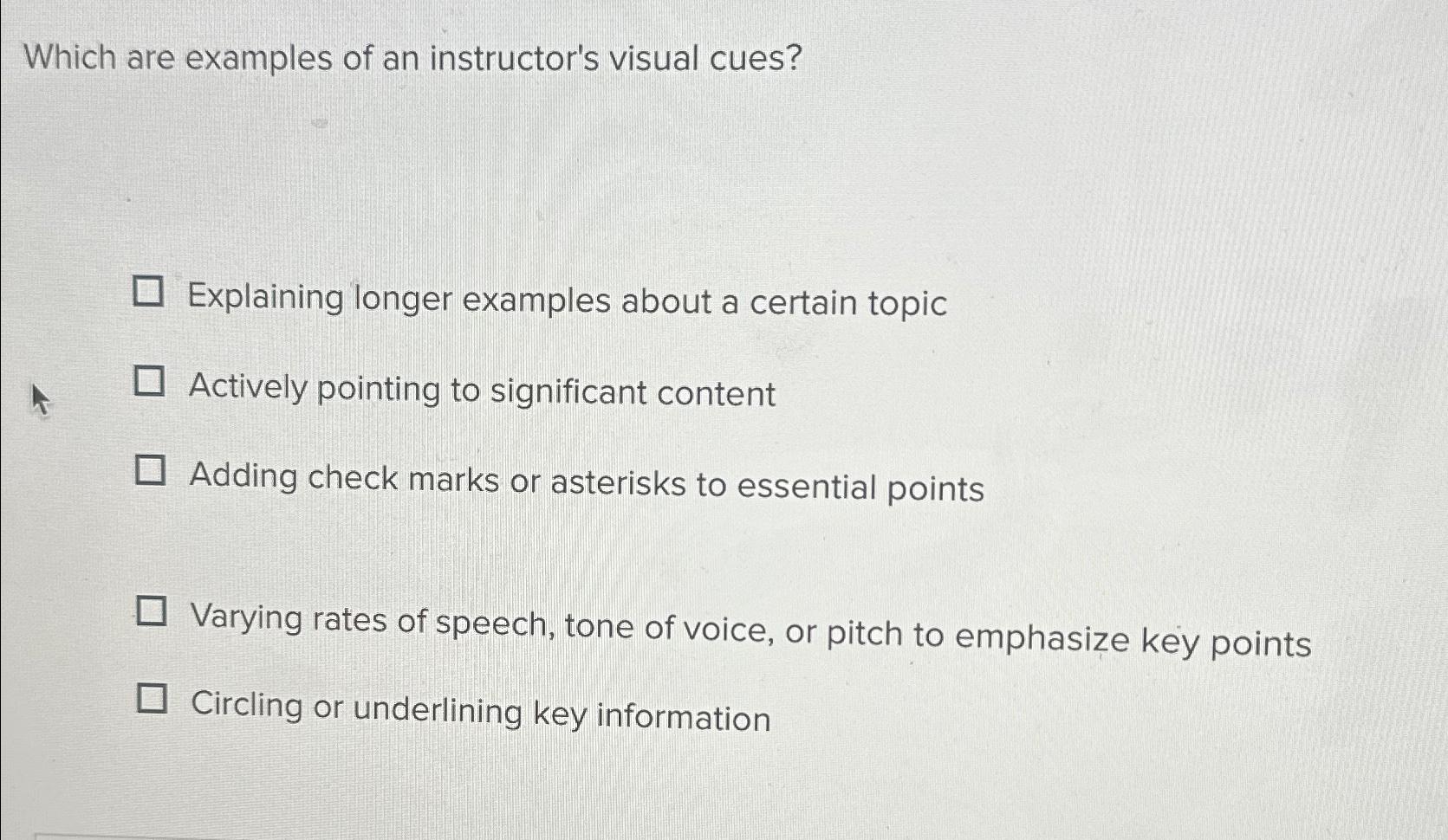 Solved Which are examples of an instructor's visual | Chegg.com