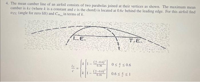 Solved 4. The mean camber line of an airfoil consists of two | Chegg.com