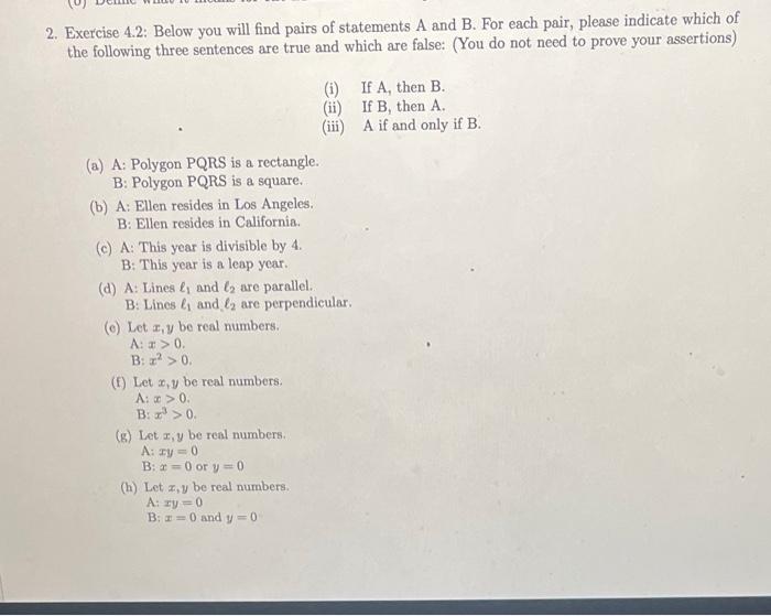 Solved Exercise 4.2: Below you will find pairs of statements | Chegg.com