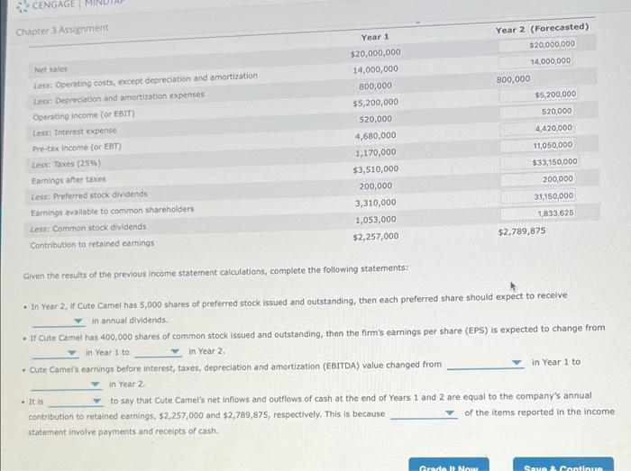 Solved CENGAGE Chapter 3 Assignment Year 1 $20,000,000 Net | Chegg.com