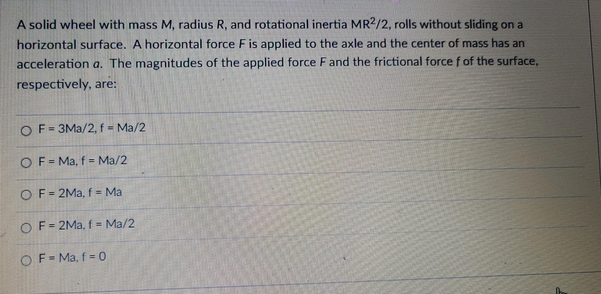 Solved A solid wheel with mass M, radius R, and rotational | Chegg.com