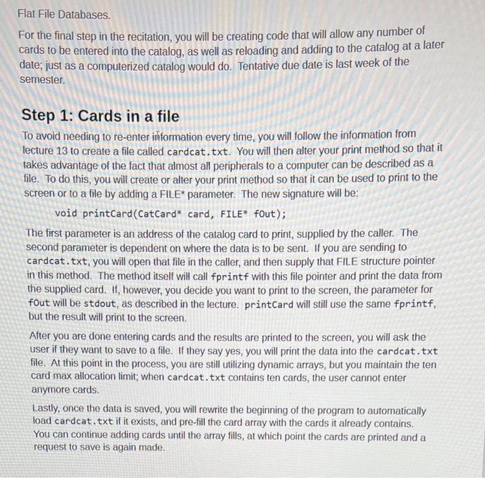 Solved Flat File Databases. For the final step in the | Chegg.com