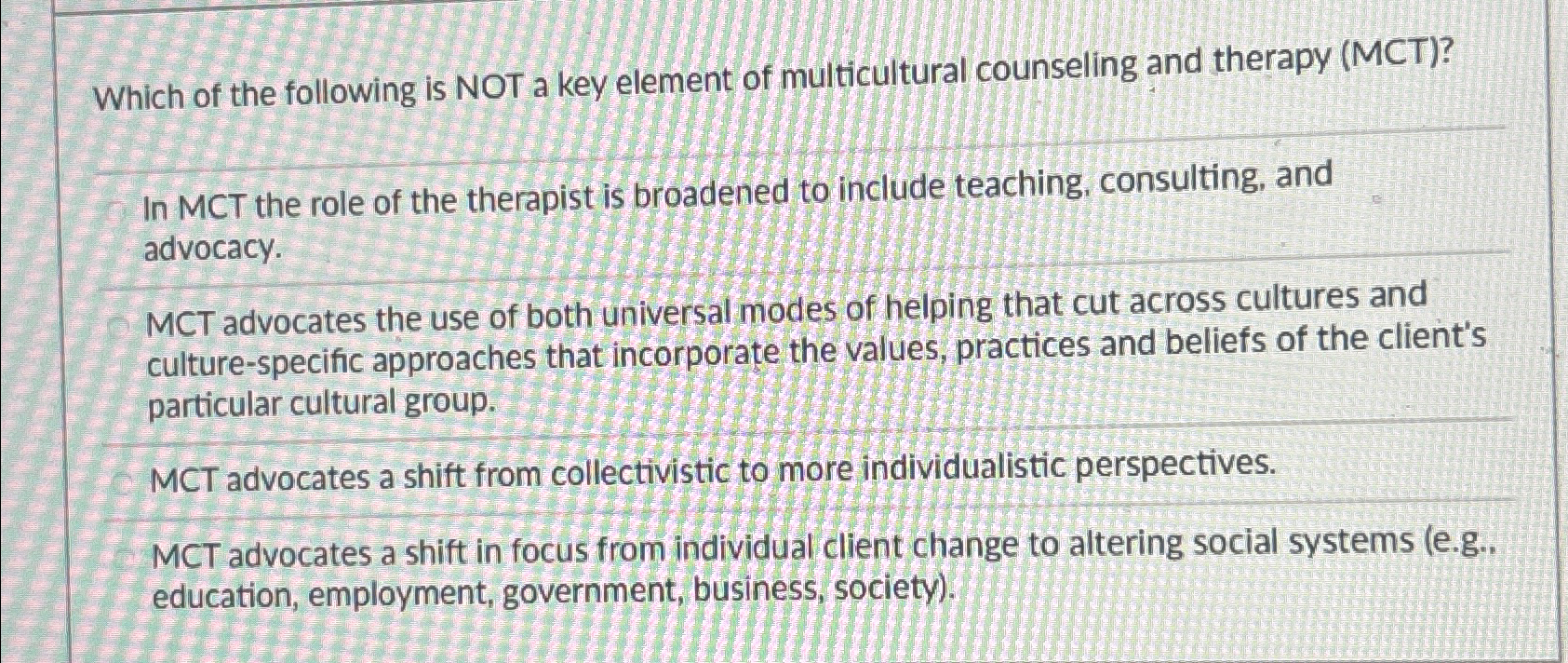 Solved Which of the following is NOT a key element of | Chegg.com