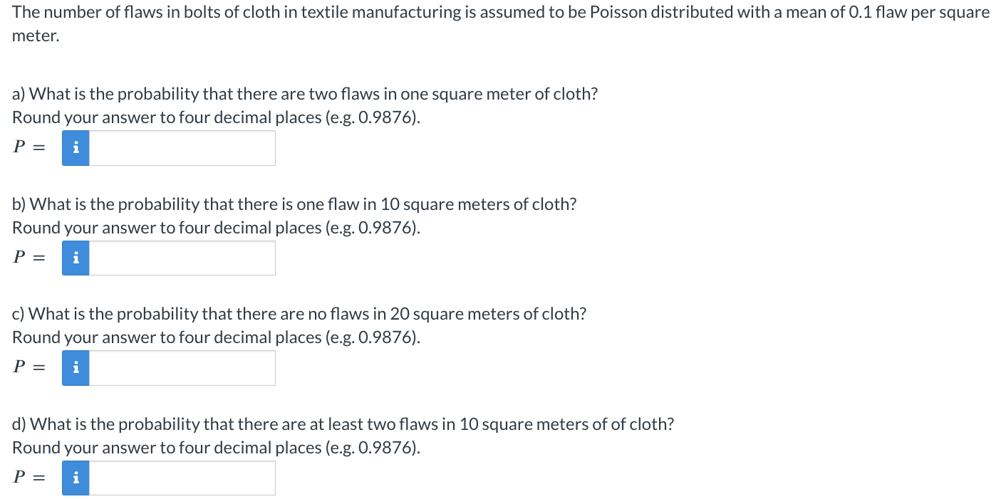 Solved The number of flaws in bolts of cloth in textile | Chegg.com