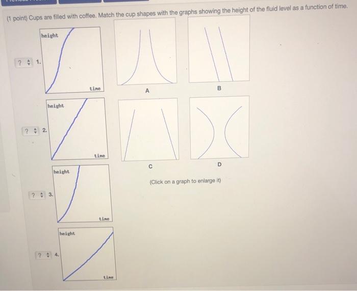 Solved (1 point) Cups are filled with coffee. Match the cup | Chegg.com