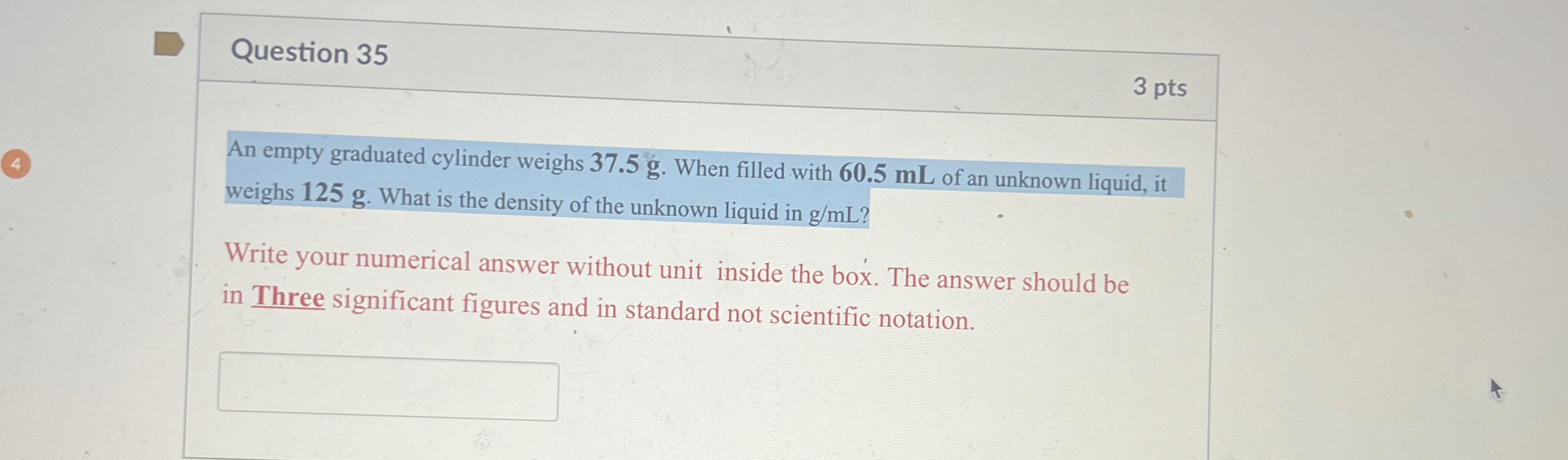 Solved Question 353 ﻿ptsAn empty graduated cylinder weighs | Chegg.com