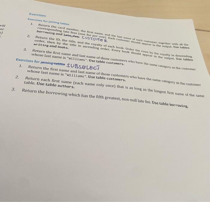 Solved Exercises Exorcises for foining tables 1. Return the | Chegg.com