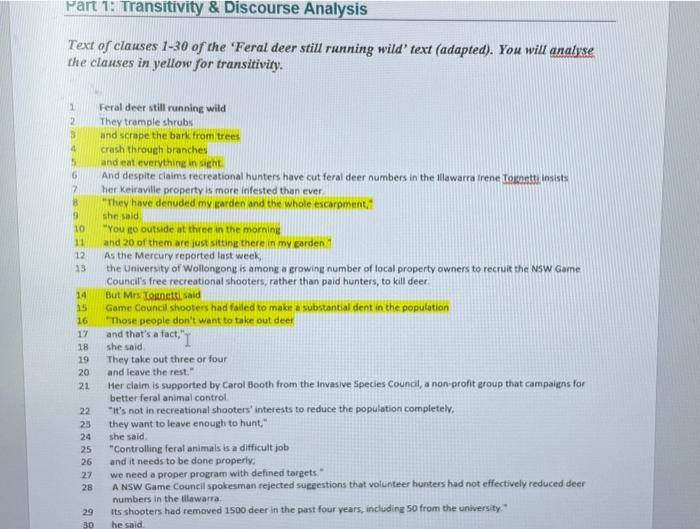 Solved Part 1: Transitivity & Discourse Analysis Text of | Chegg.com