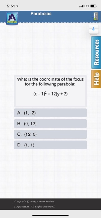 Solved 5:517 l LTE Parabolas Acellus Resources Help What is | Chegg.com