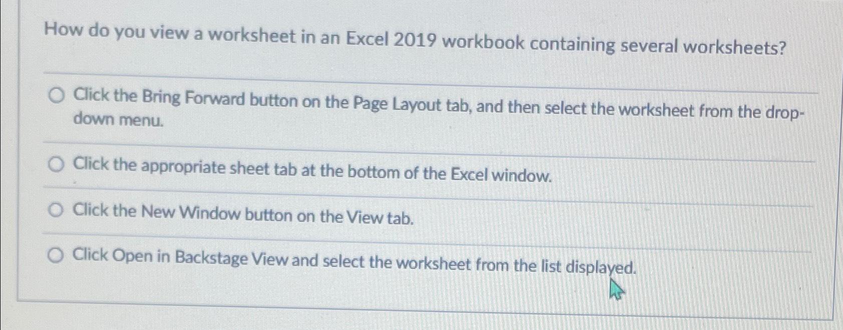 Solved How do you view a worksheet in an Excel 2019 | Chegg.com
