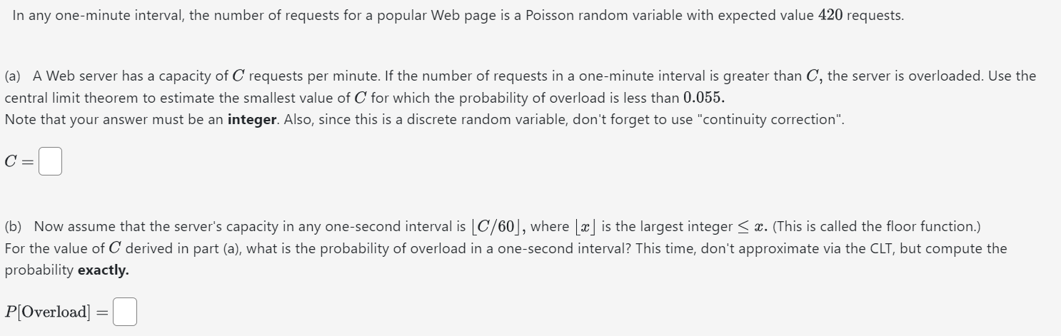 Solved In any one-minute interval, the number of requests | Chegg.com