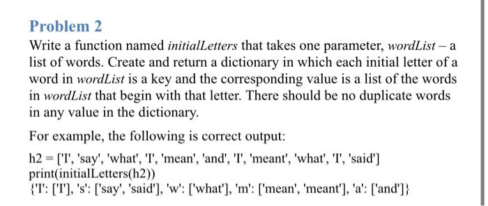 Solved Problem 2 Write A Function Named Initialletters That