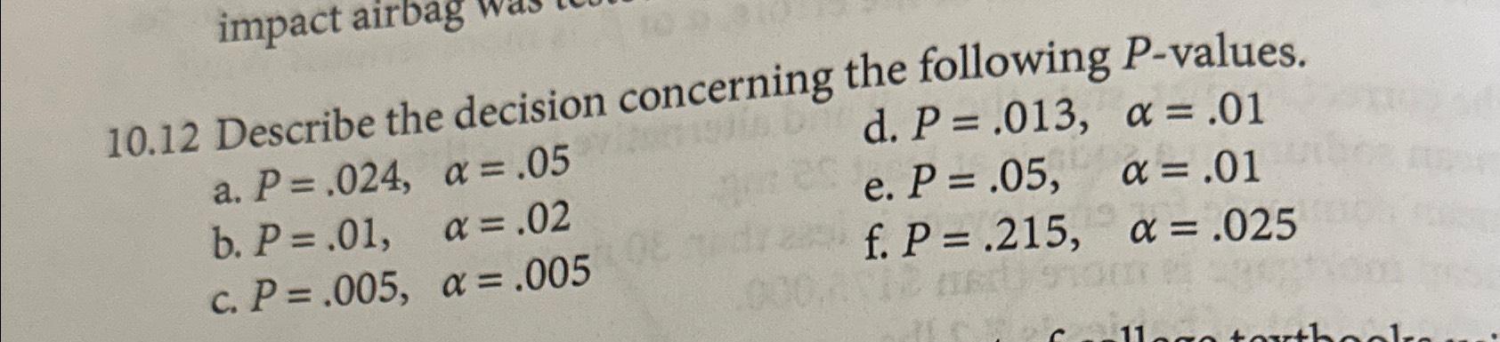 Solved 10.12 ﻿Describe the decision concerning the following | Chegg.com