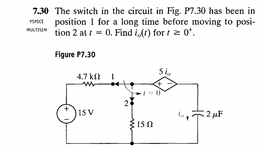 Solved 7.30 ﻿The switch in the circuit in Fig. P7.30 ﻿has | Chegg.com