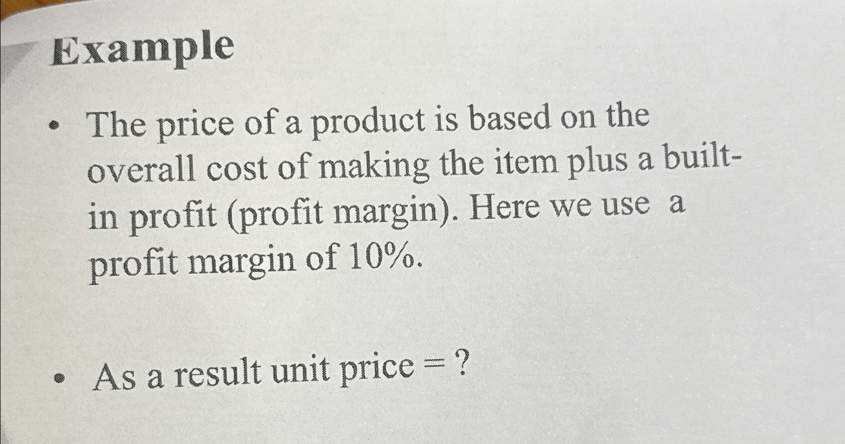 Solved ExampleThe price of a product is based on the overall | Chegg.com