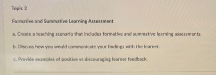 Solved Formative and Summative Learning Assessment a. Create | Chegg.com