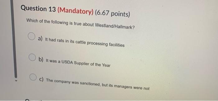 Solved What term did the Westland/Hallmark Meat Company | Chegg.com