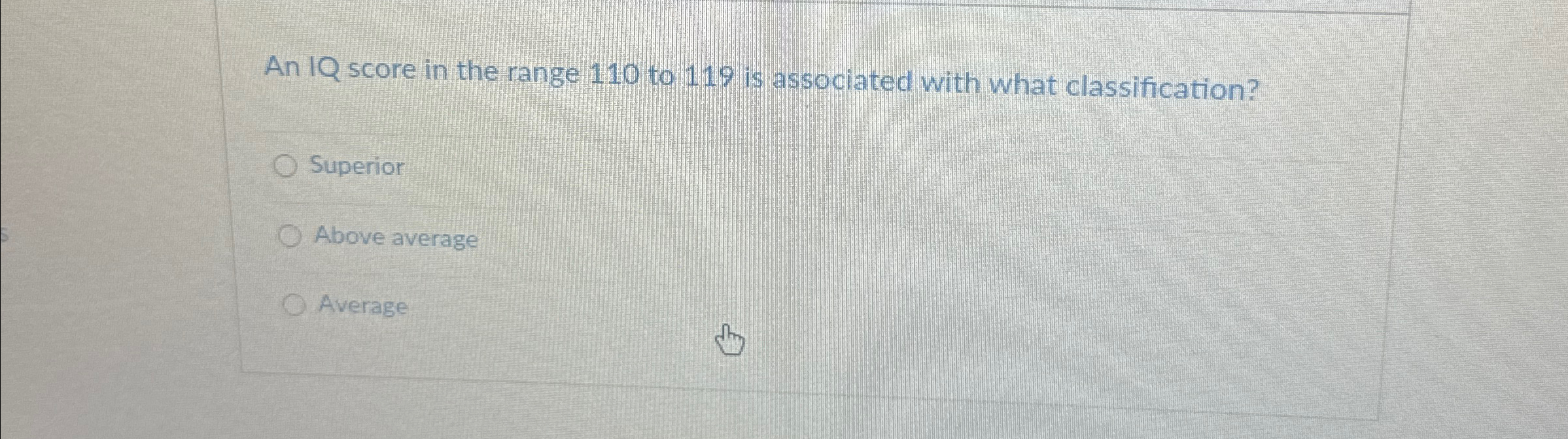 Solved An IQ score in the range 110 ﻿to 119 ﻿is associated | Chegg.com