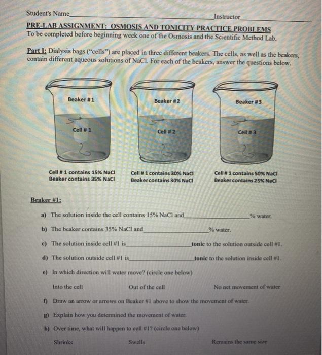 Solved Student's Name Instructor PRE-LAB ASSIGNMENT: OSMOSIS | Chegg.com