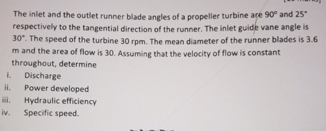 Solved The inlet and the outlet runner blade angles of a | Chegg.com