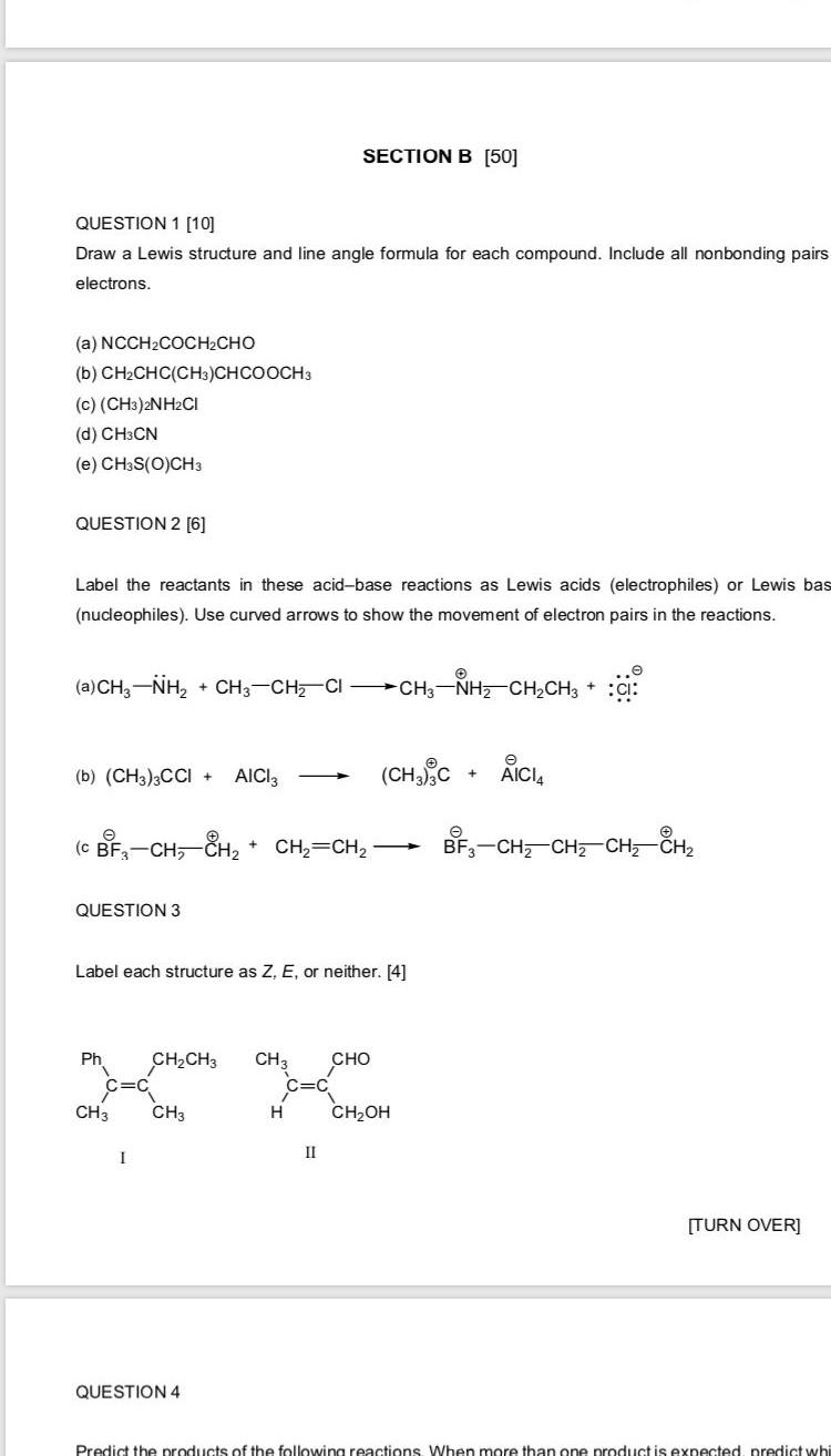Solved QUESTION 1 [10] Draw a Lewis structure and line angle | Chegg.com