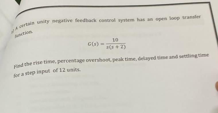 Solved A certain unity negative feedback control system has | Chegg.com
