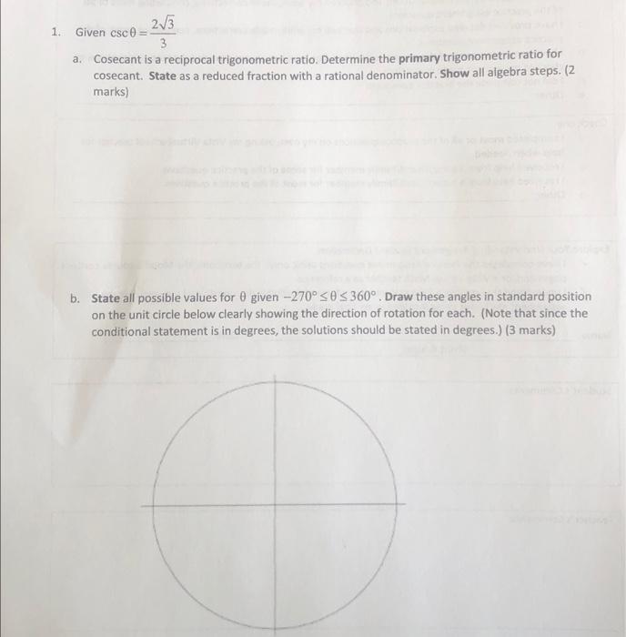 Solved 1. Given cscθ=323 a. Cosecant is a reciprocal | Chegg.com