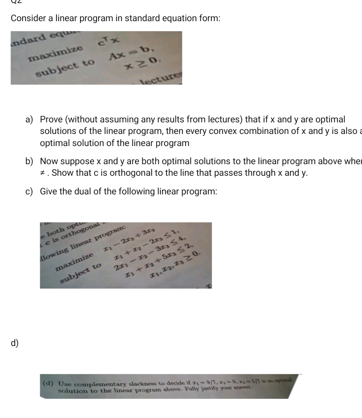 Solved Consider a linear program in standard equation form: | Chegg.com