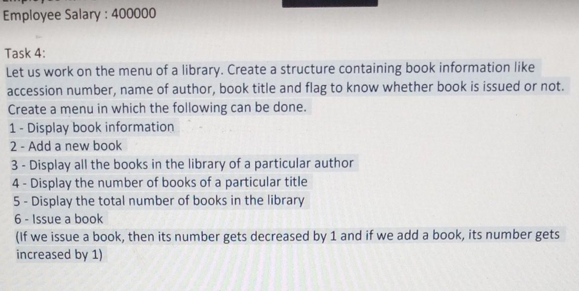 Solved Let us work on the menu of a library. Create a | Chegg.com