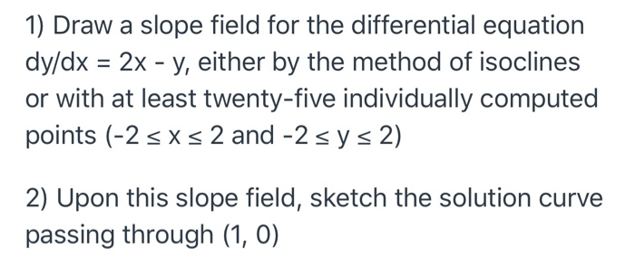 Solved 1) Draw a slope field for the differential equation | Chegg.com