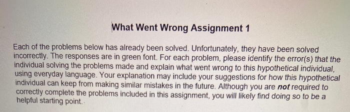 Solved What Went Wrong Assignment 1 Each of the problems | Chegg.com