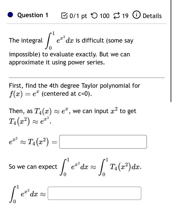 Solved The integral ∫01ex2dx is difficult (some say | Chegg.com