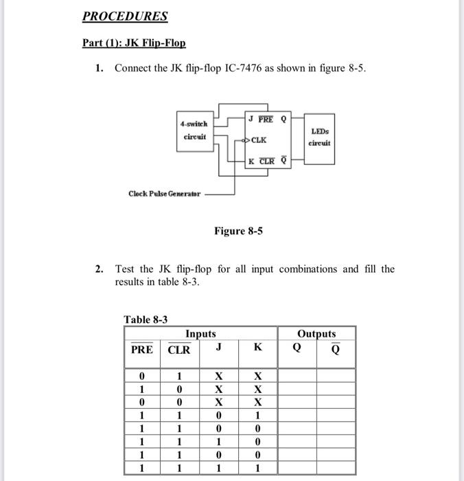 Solved PROCEDURES Part (1): JK Flip-Flop 1. Connect the JK | Chegg.com