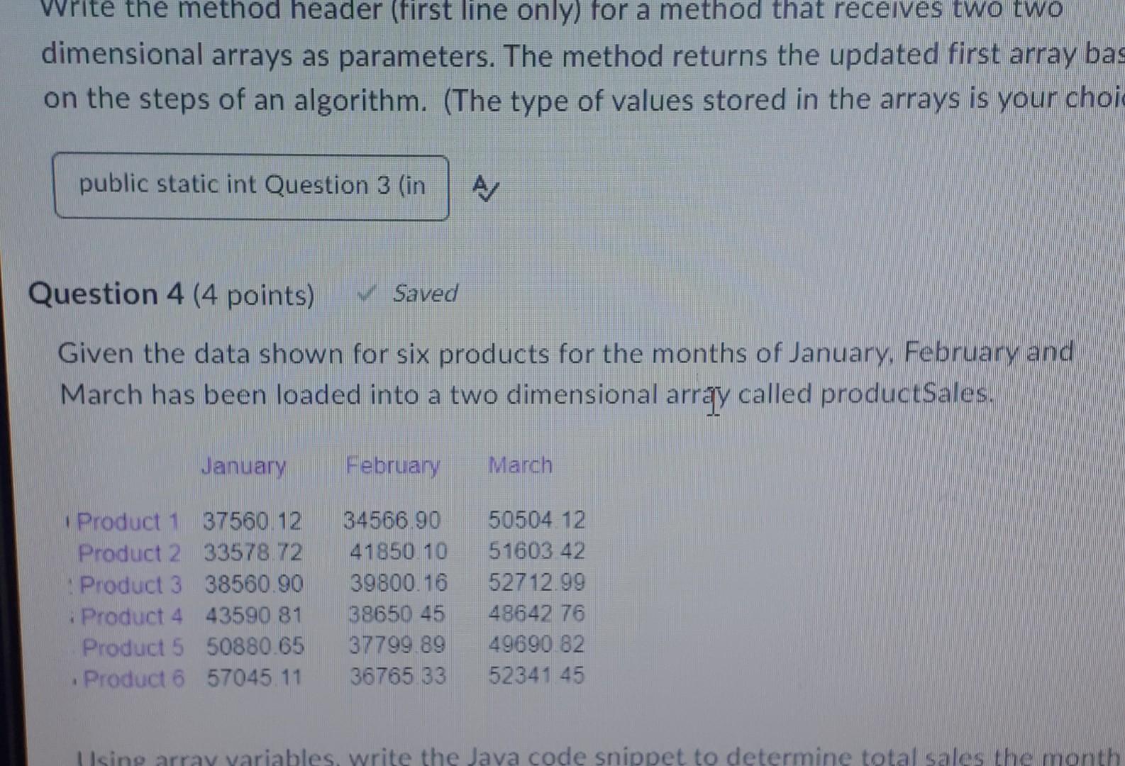 Solved dimensional arrays as parameters. The method returns | Chegg.com