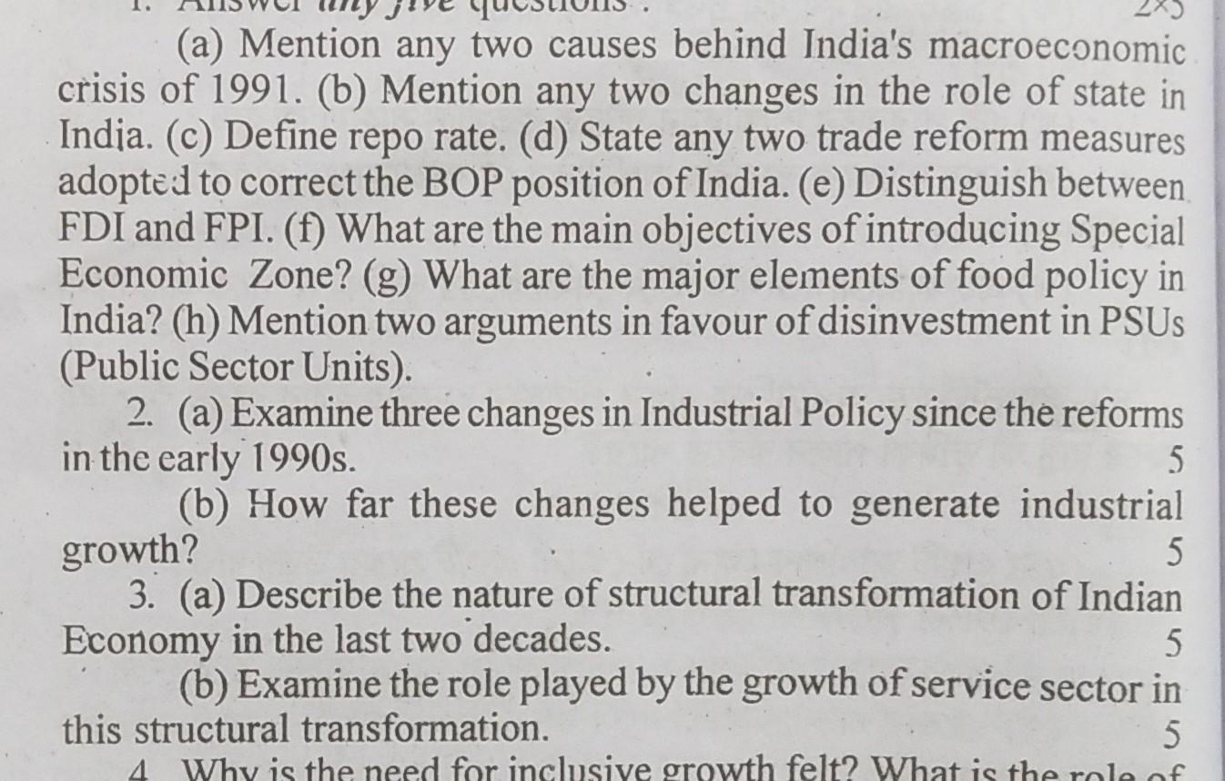 Solved (a) Mention any two causes behind India's | Chegg.com Solved (a) Mention any two causes behind India's | Chegg.com